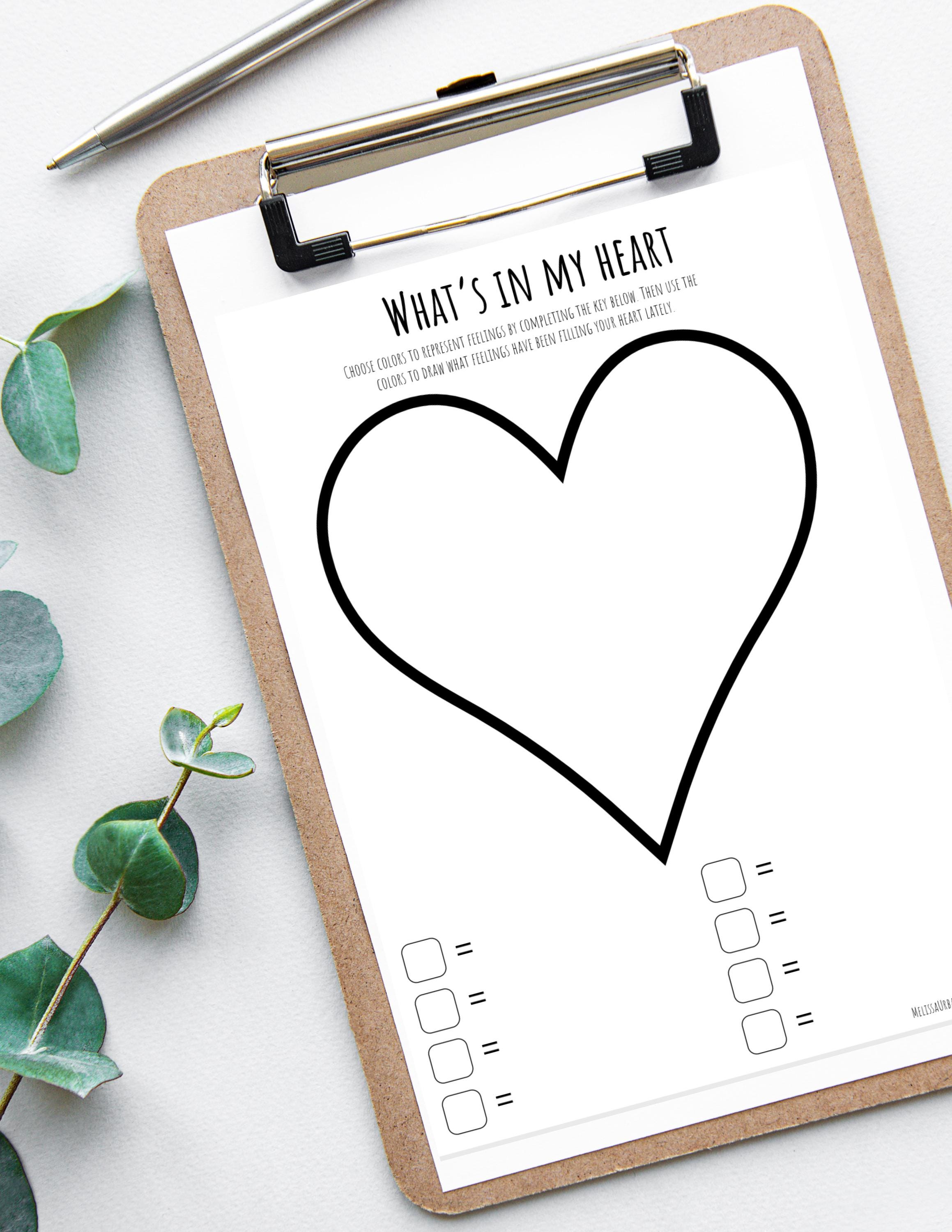 What is in My Heart feelings Exercise, Play Therapy Worksheet, Children ...