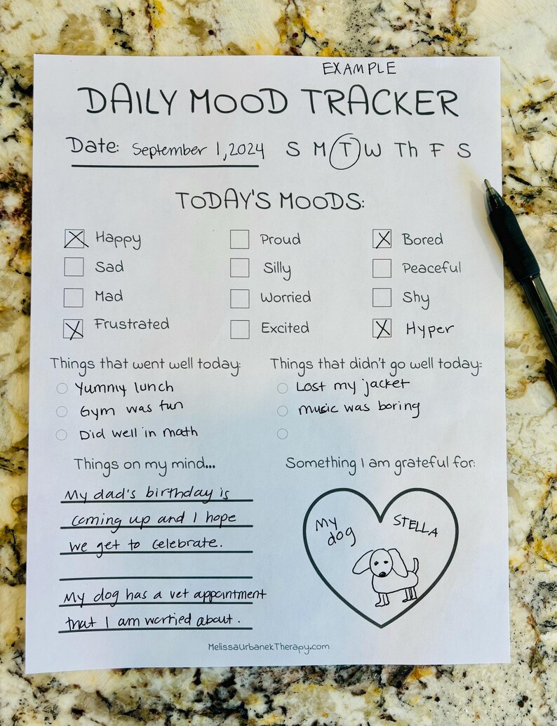 Children's Daily Mood Tracker, Feeling Journal, Kids Emotion Log ...