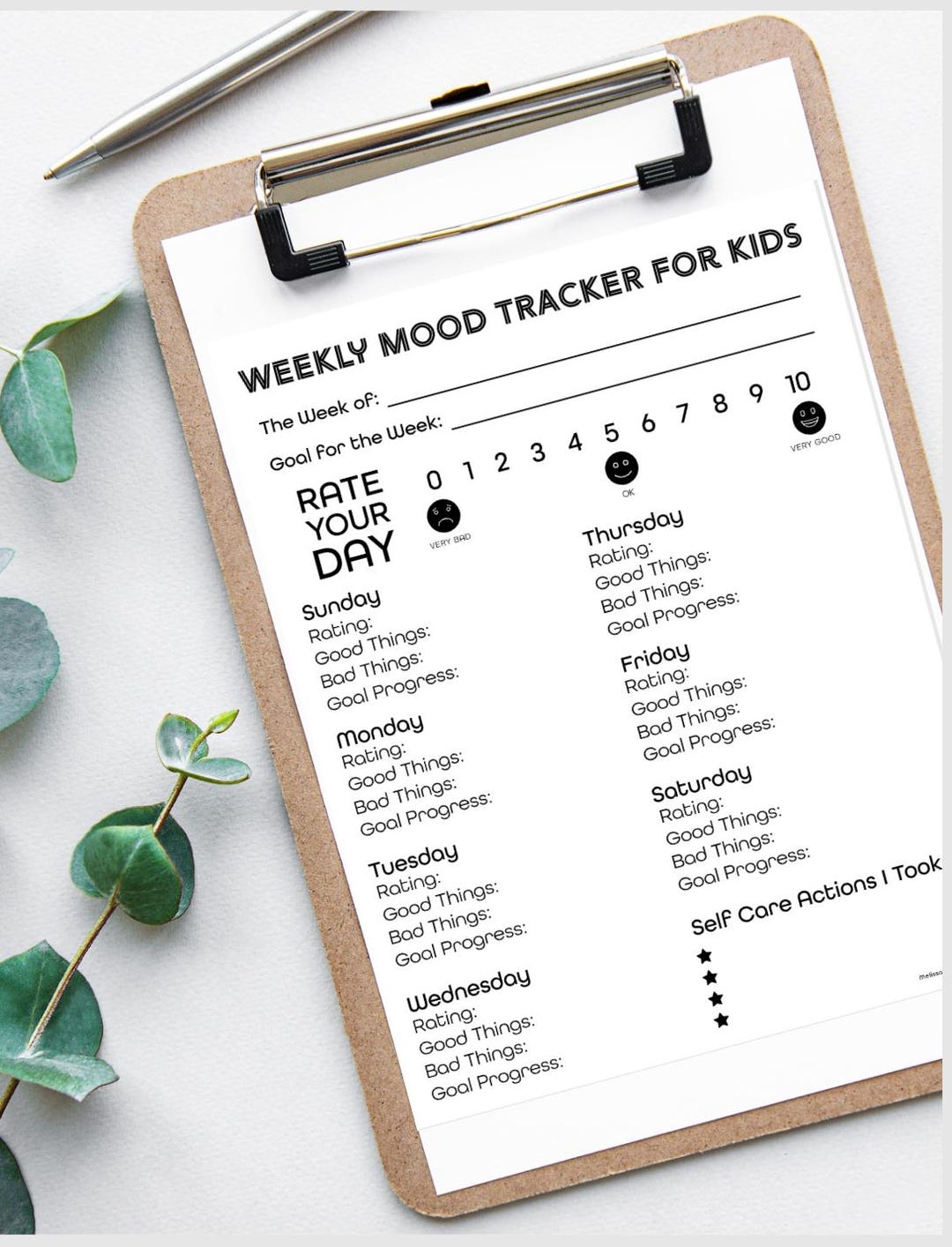 Weekly Mood Tracker for Kids. Mental Health Tool to Log Children's ...