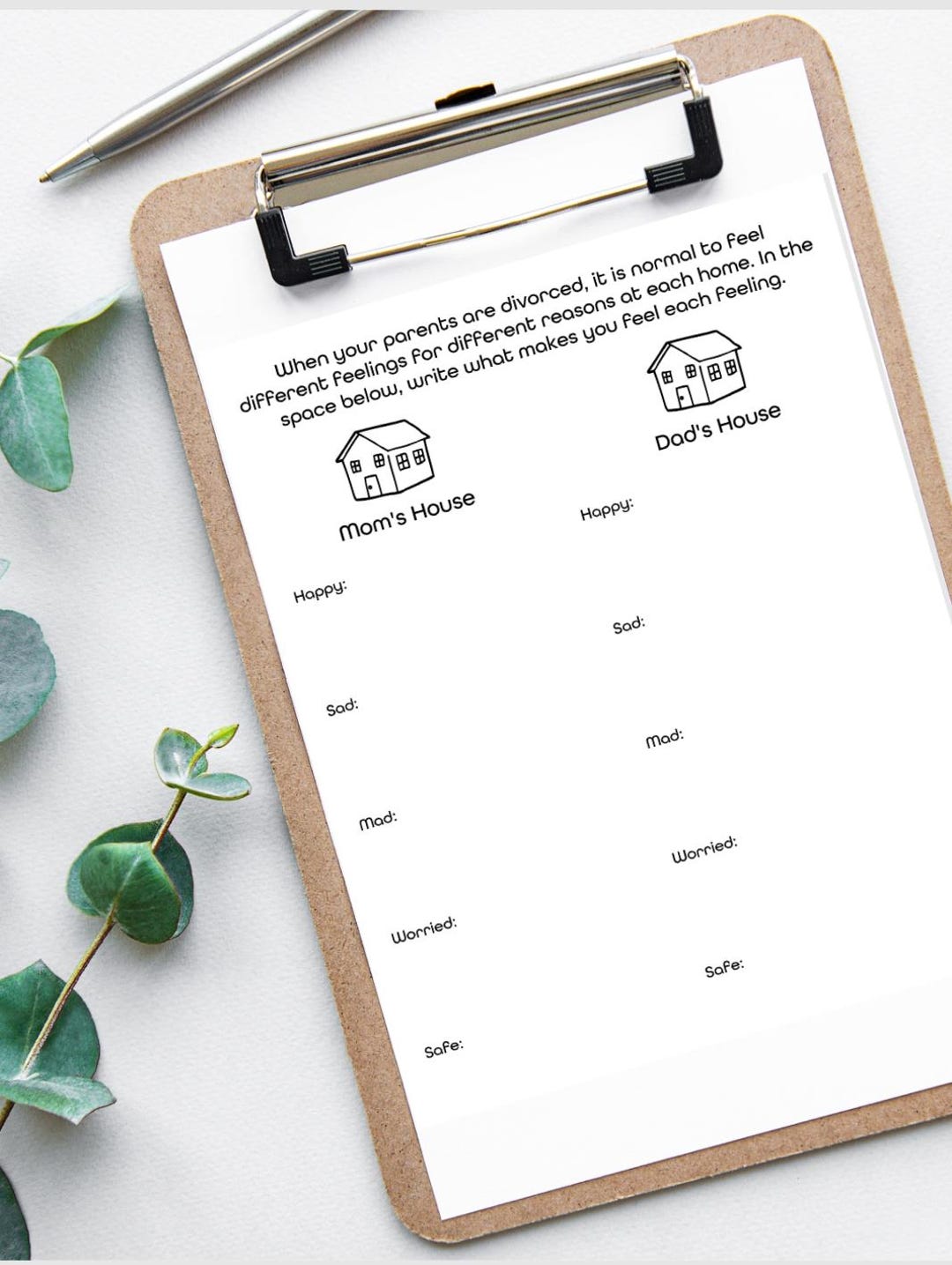 Divorce Feelings Worksheet for Kids. Therapy Tool. Two Worksheets ...