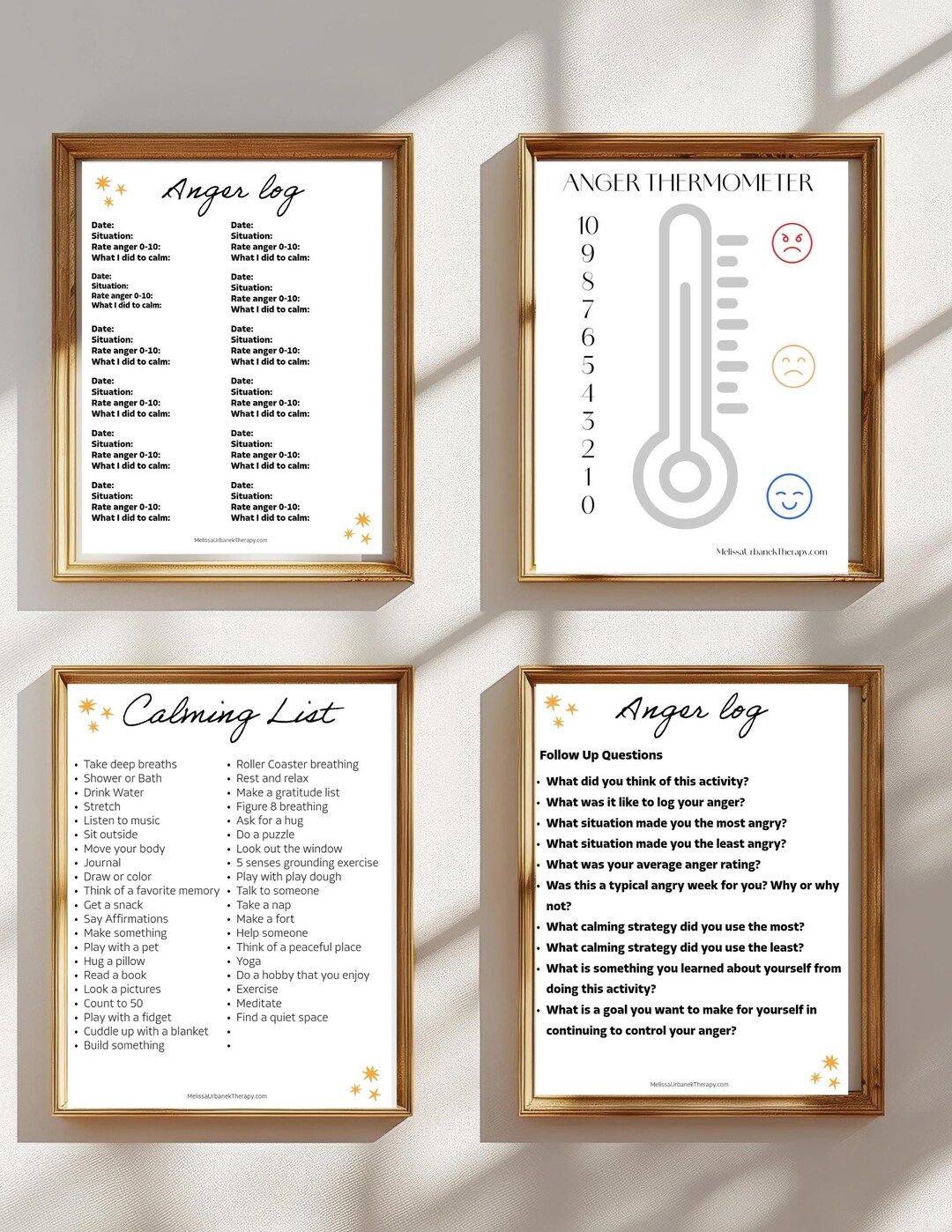 Anger Exercise (includes Anger Log, Feelings Thermometer, Calming List ...