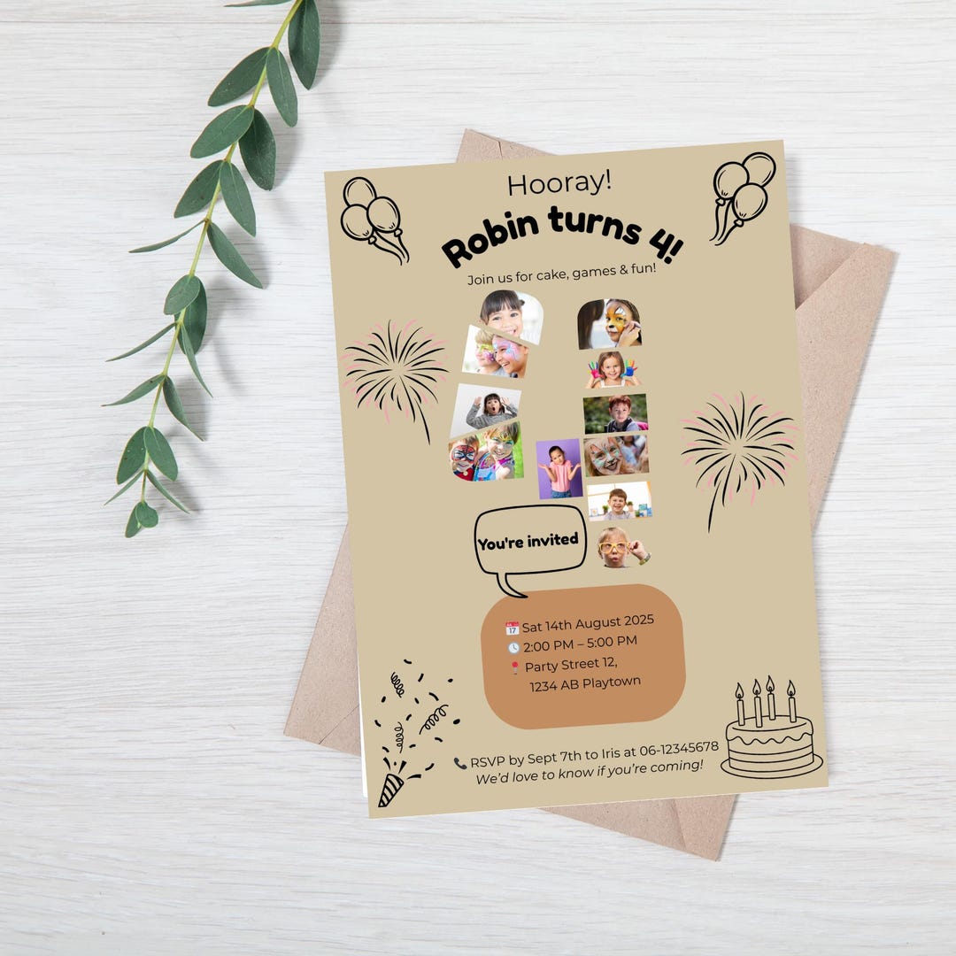 Editable 4th Birthday Invitation for Kids – Photo Number 4 Party Invite ...