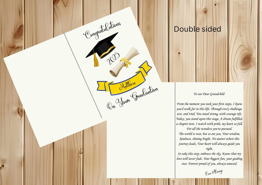 Personalized Grandchild Graduation Card 2025 –heartfelt Poem- Double ...