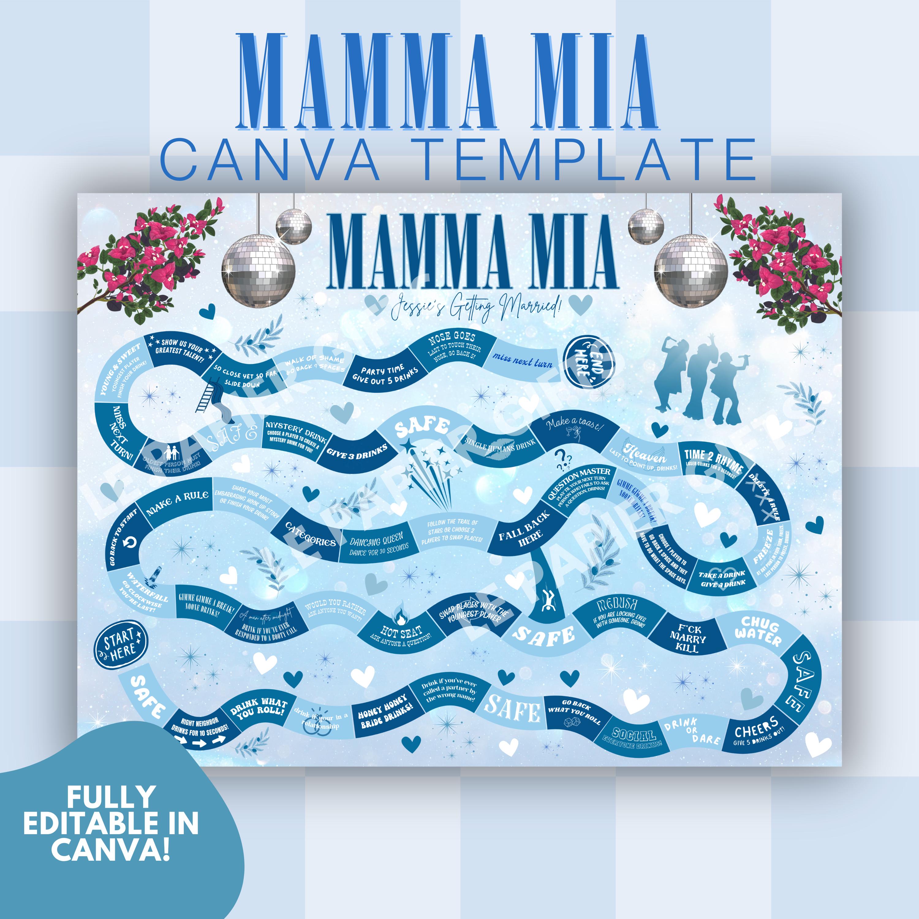 Custom Board Game Canva Template: Mamma Mia Bachelorette Party (digital ...