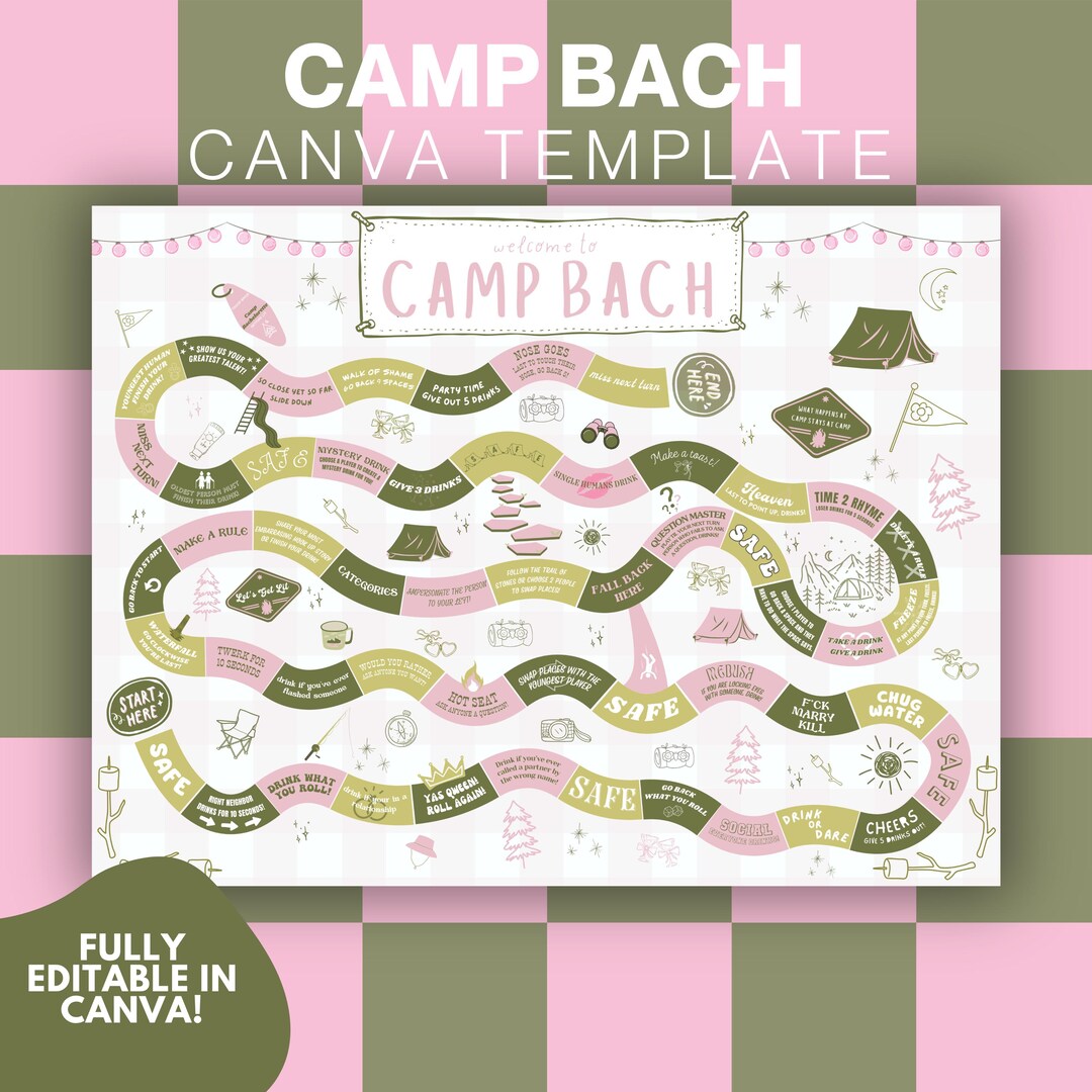 Custom Board Game Canva Template: Camp Bachelorette Party (digital ...