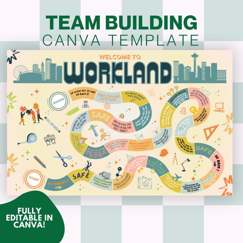 Custom Board Game Canva Template: Team Building for Work (digital ...