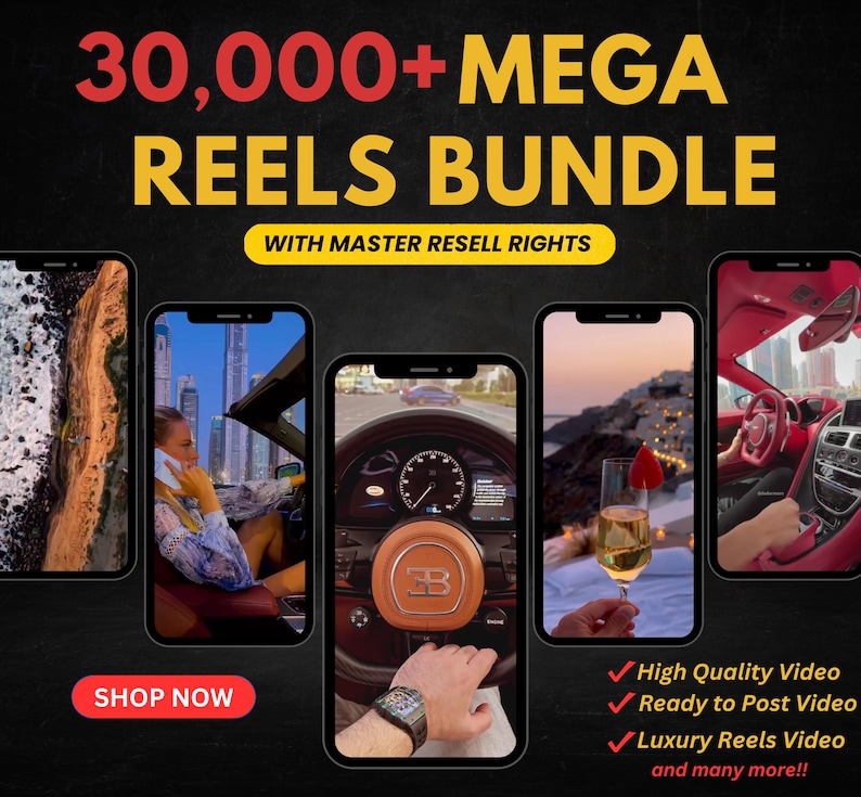 30,000+ Mega Reels Bundle - Faceless Reels | Premium Luxury Reels, Travel Videos, Tiktok Reels ...
