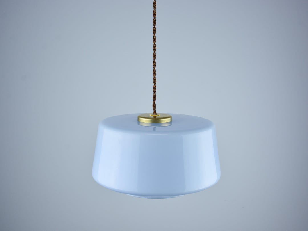 Vintage Mid-century Modern Baby Blue Glass Pendant Lamp - Etsy