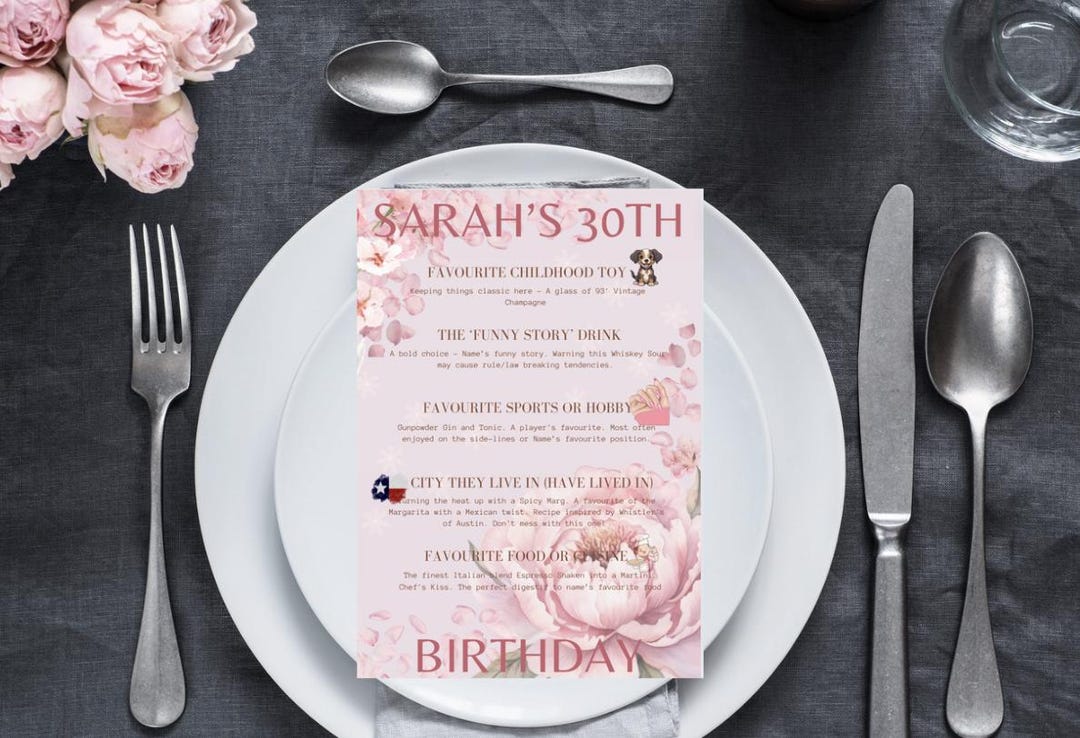 Custom Birthday Menu Drinks - Etsy