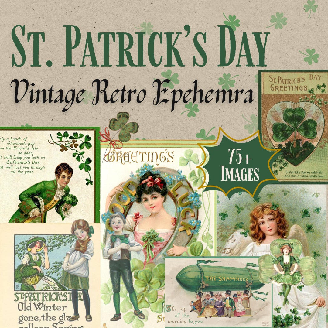 Vintage St Patrick's Day Clipart & Digital Ephemera | Retro Irish St ...