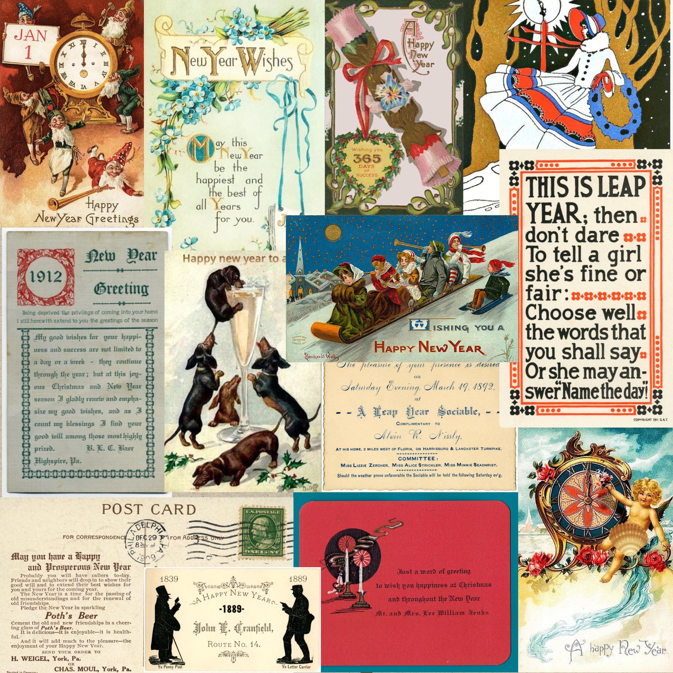 Vintage New Year Clip Art & Digital Ephemera | Retro Holiday Postcards ...