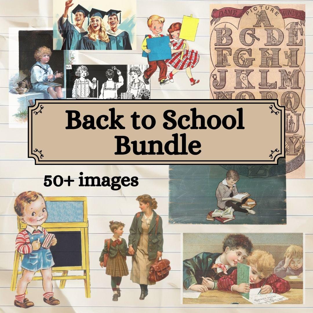 Back to School Clip Art Bundle Cute Vintage Retro Teacher Classroom ...