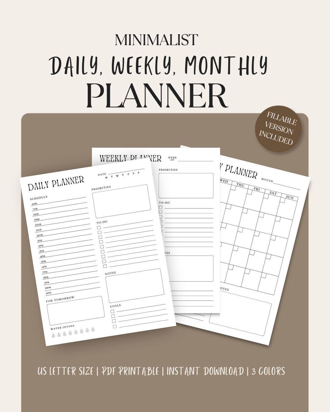 Printable Planner Daily Weekly Monthly Printable Planner Bundle ...