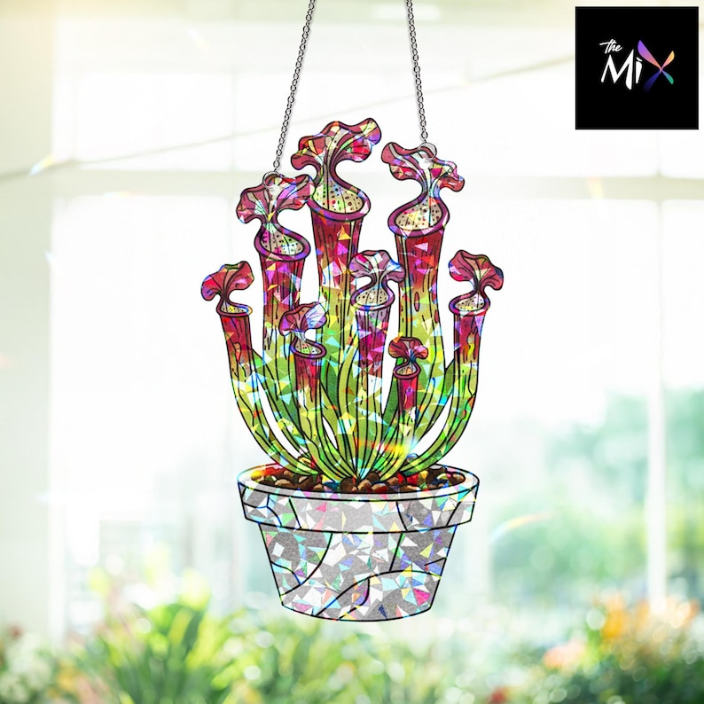 Pitcher Plant Hologram Window Hanging, Carnivorous Plant Suncatcher ...