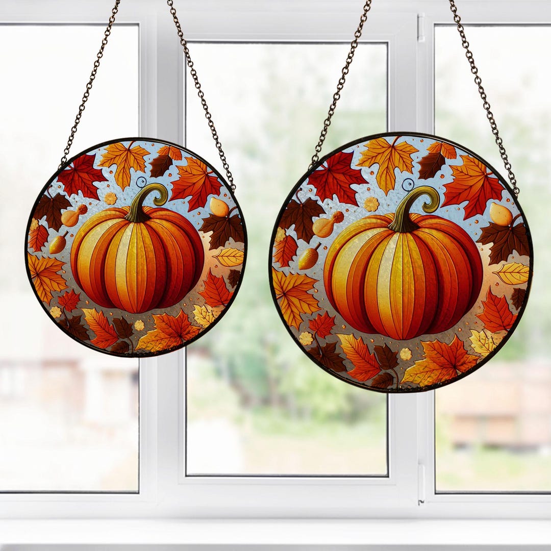 Pumpkin Stianed Glass Acrylic Window Hanging, Pumpkin Suncatcher ...