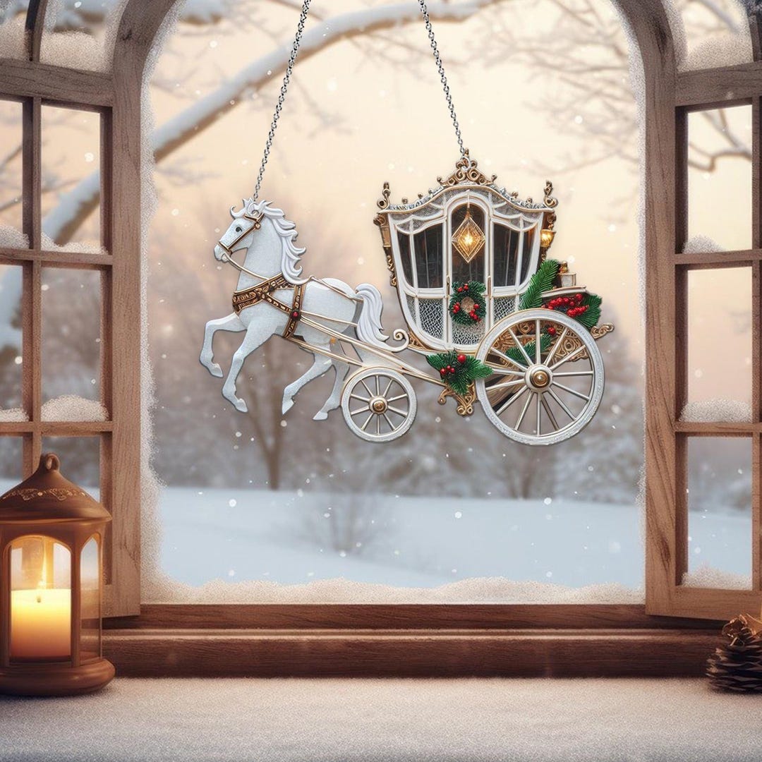 Christmas Carriage Acrylic Window Hanging, Carriage Home Decor ...