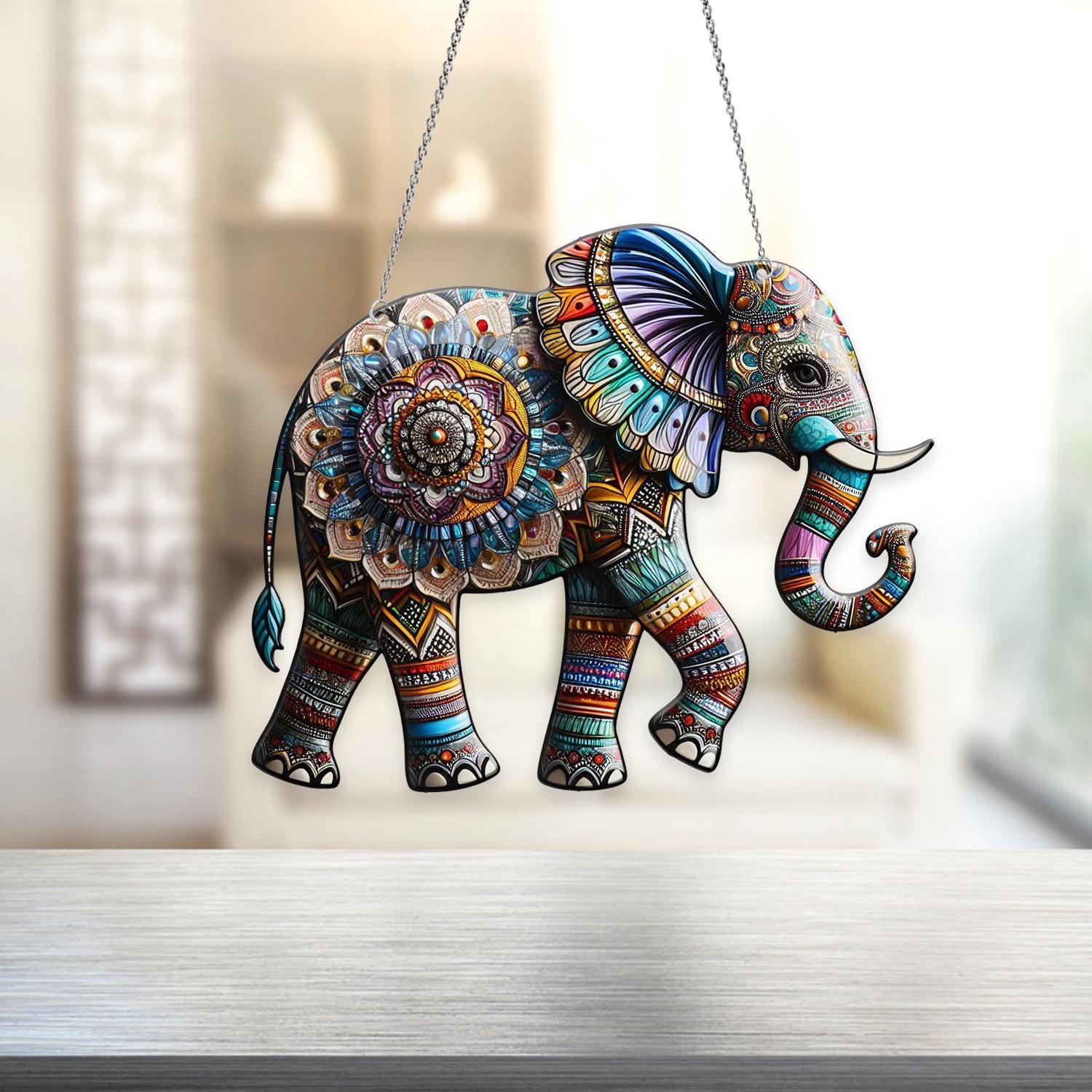 Bohemian Elephant Acrylic Window Hangings, Elephant Window Decor Home ...