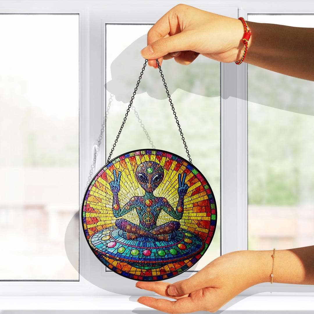 Alien Stained Glass Acrylic Window Hanging, UFO Stained Glass ...