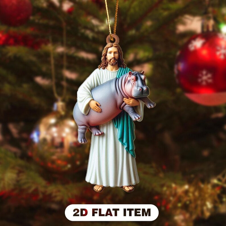 Jesus Holdin Hippo, Hippo Christmas Ornament, Cute Baby Hippo Ornament ...