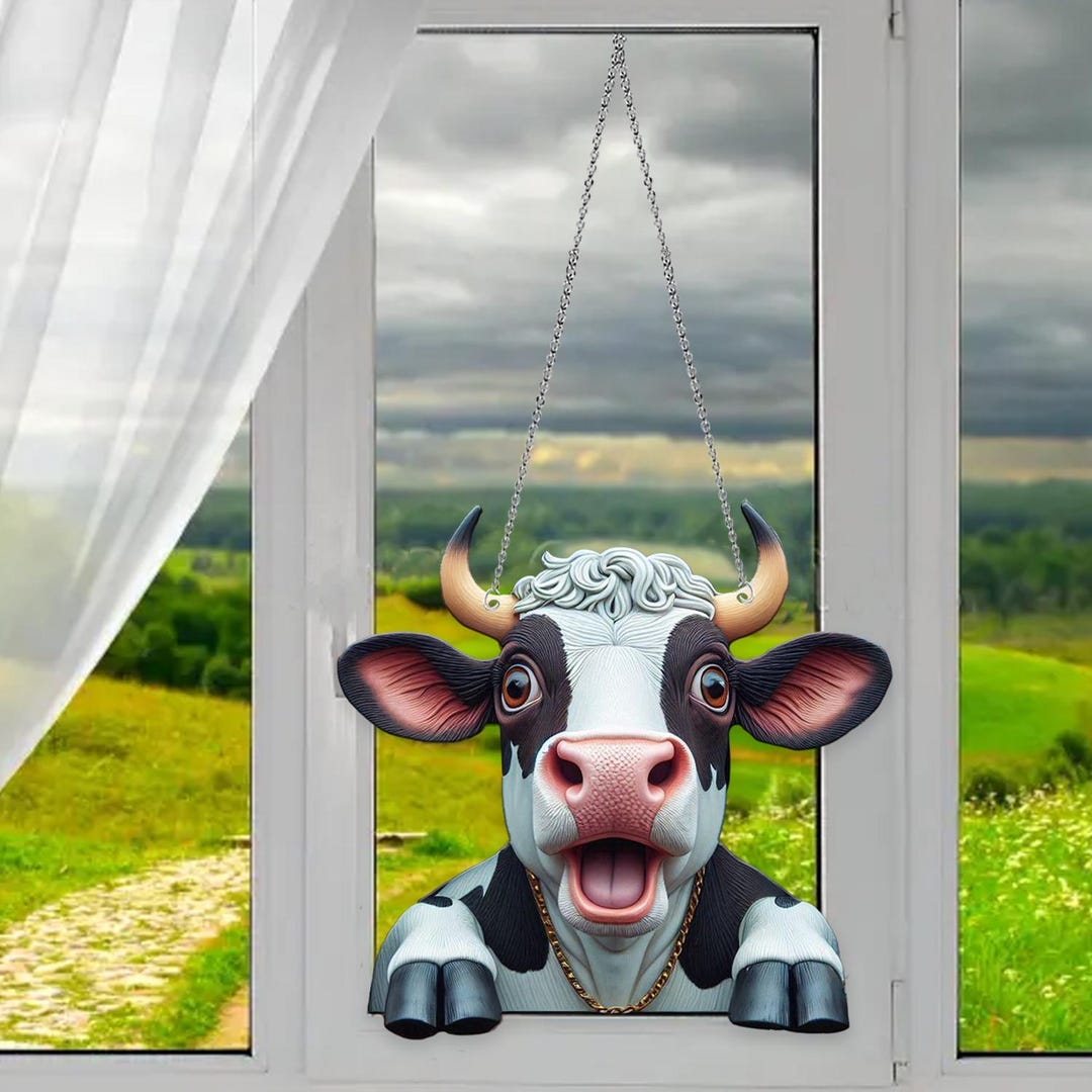 Funny Cow Peeking Window, Cow Window Hanging, Cow Peeking Acrylic ...