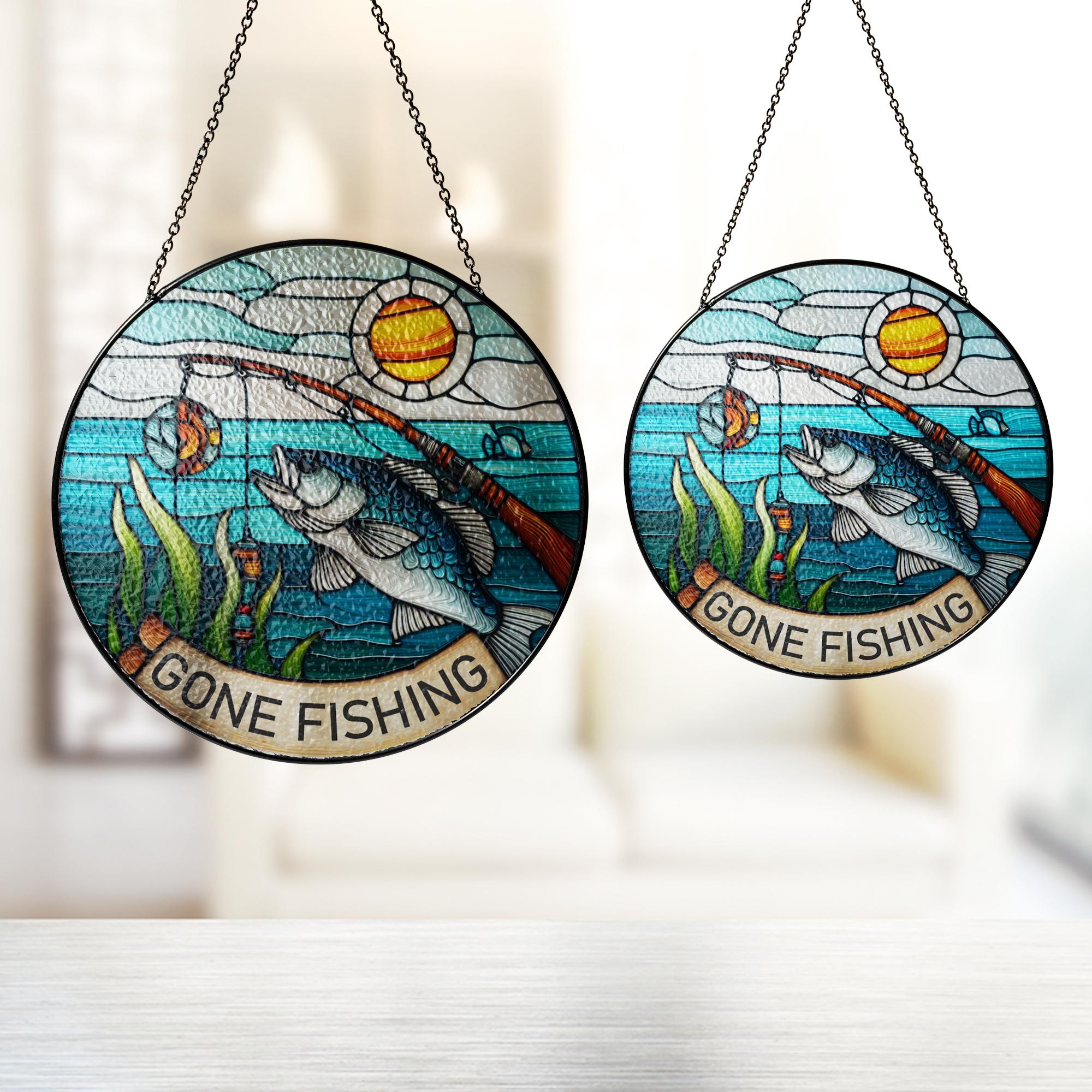 Gone Fishing Stained Glass, Fishing Suncatcher, Acrylic Window Hanging ...