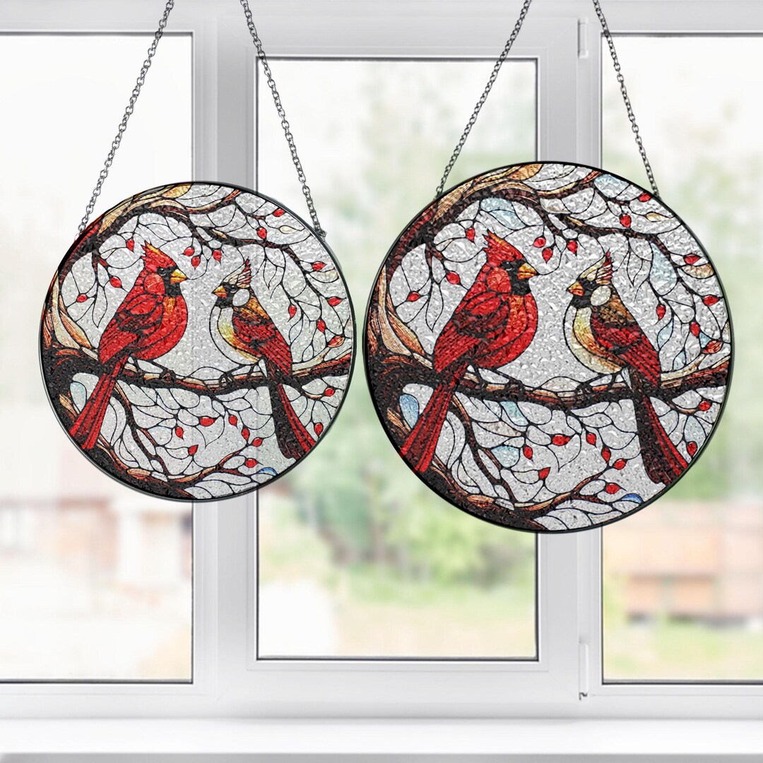 Cardinal Stained Glass Window Hanging, Cardinal Suncatcher, Bird ...