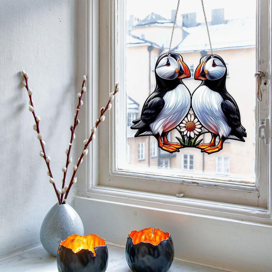 Puffins Couple Window Hanging, Puffins Acrylic Home Decor, Atlantic ...