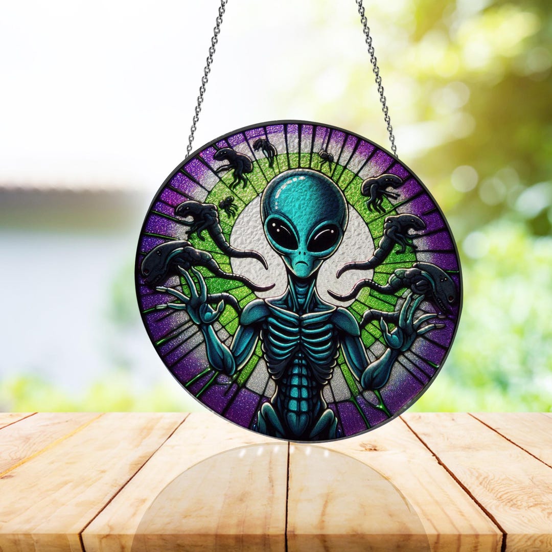 Alien Stained Glass Acrylic Window Hanging, Alien Suncatcher, House ...