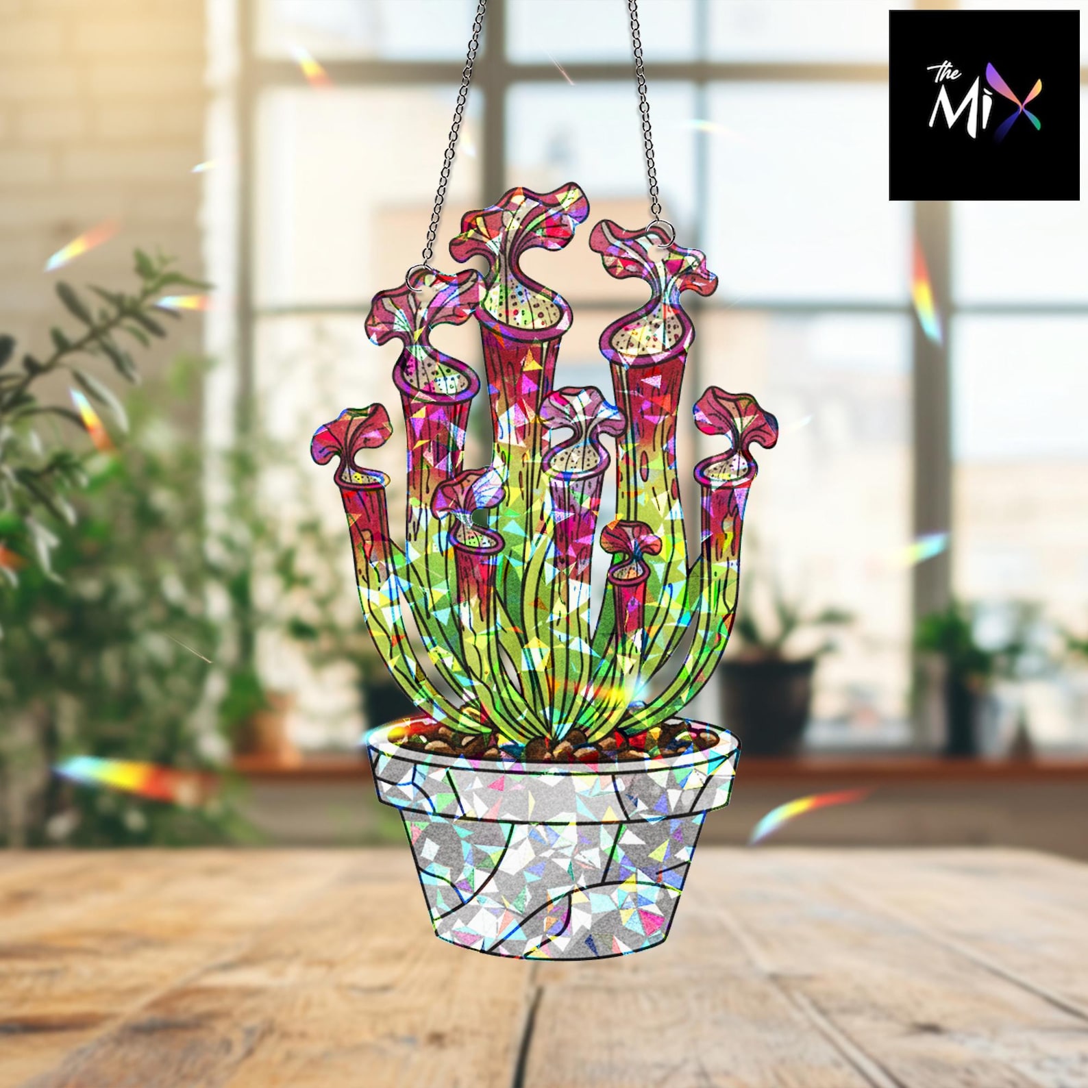 Pitcher Plant Hologram Window Hanging, Carnivorous Plant Suncatcher ...