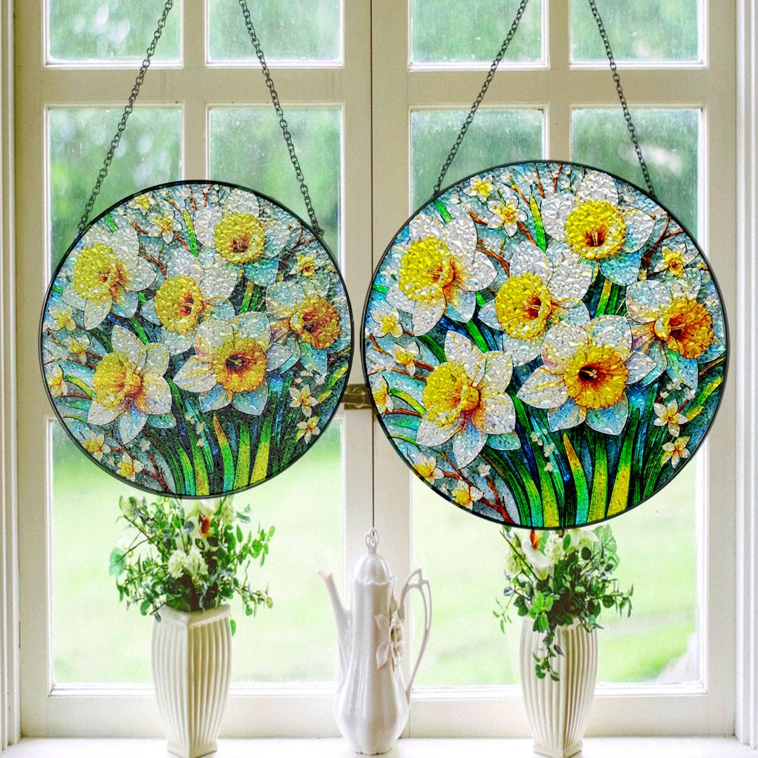 Daffodil Stained Glass Window Hanging, Daffodil Suncatcher, Flower ...