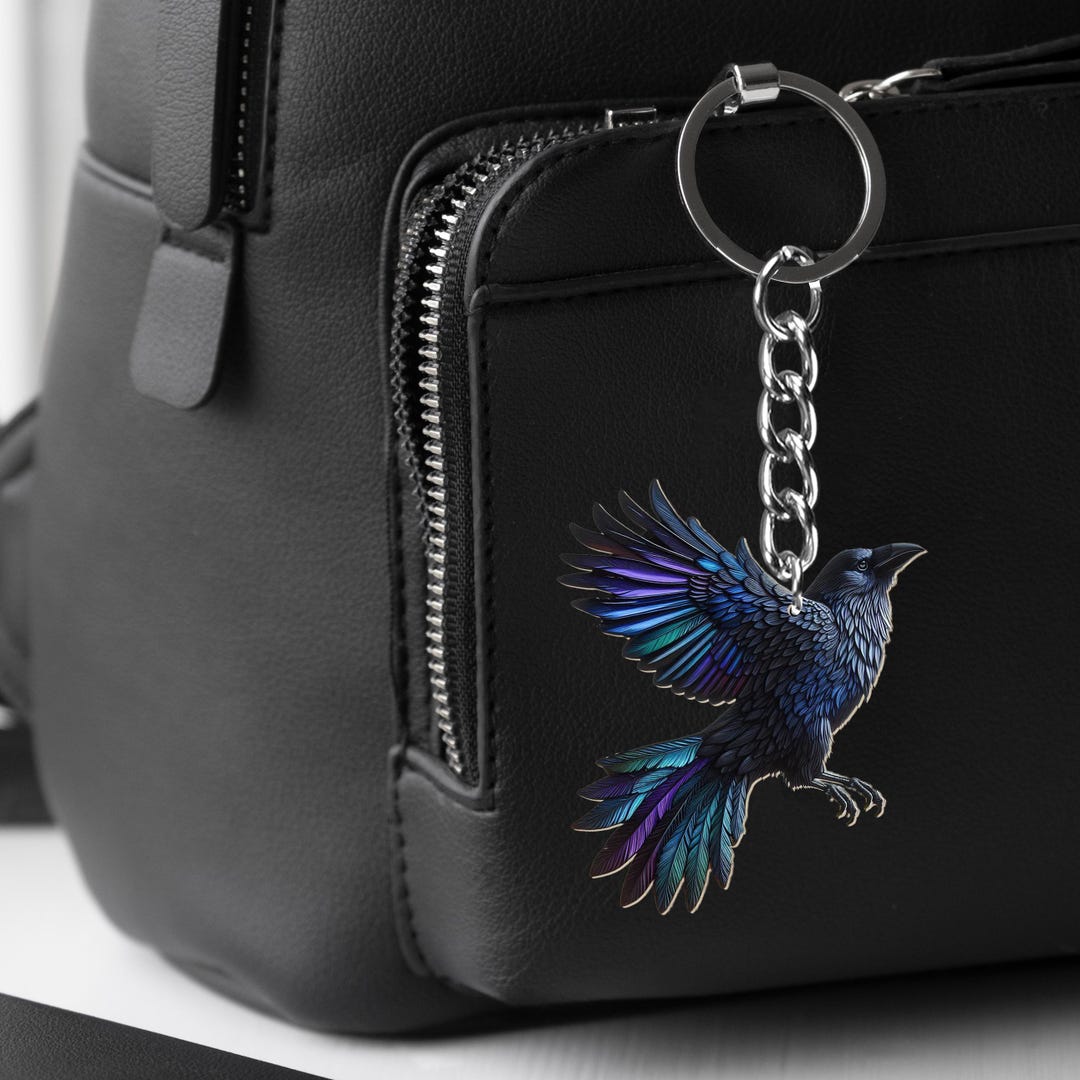 Raven Acrylic Keychain, Raven Keychain, Animal Keychain, Gift for Him ...