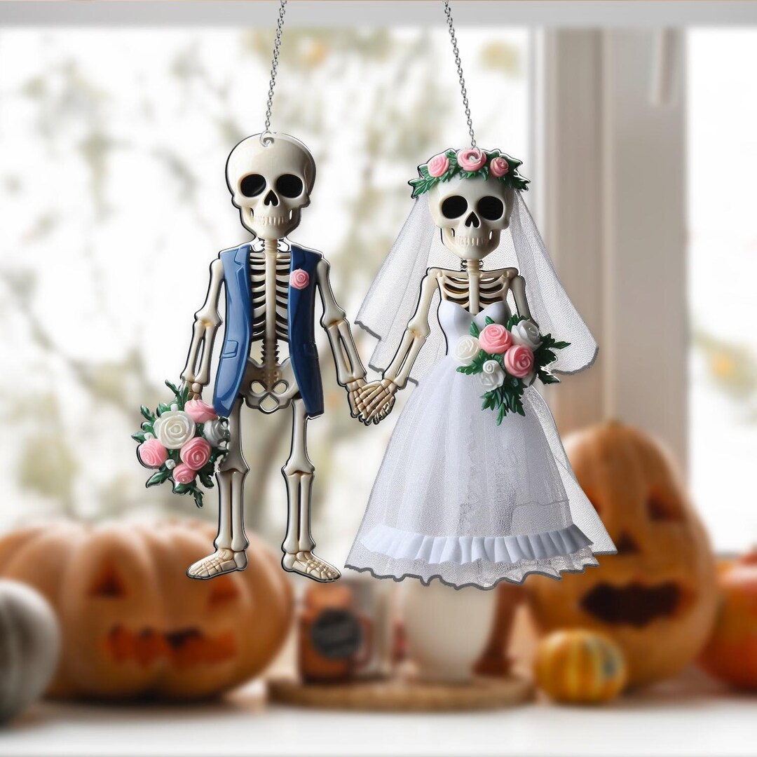 Skeleton Couple Getting Married Acrylic Window Hanging, Skeleton Window ...