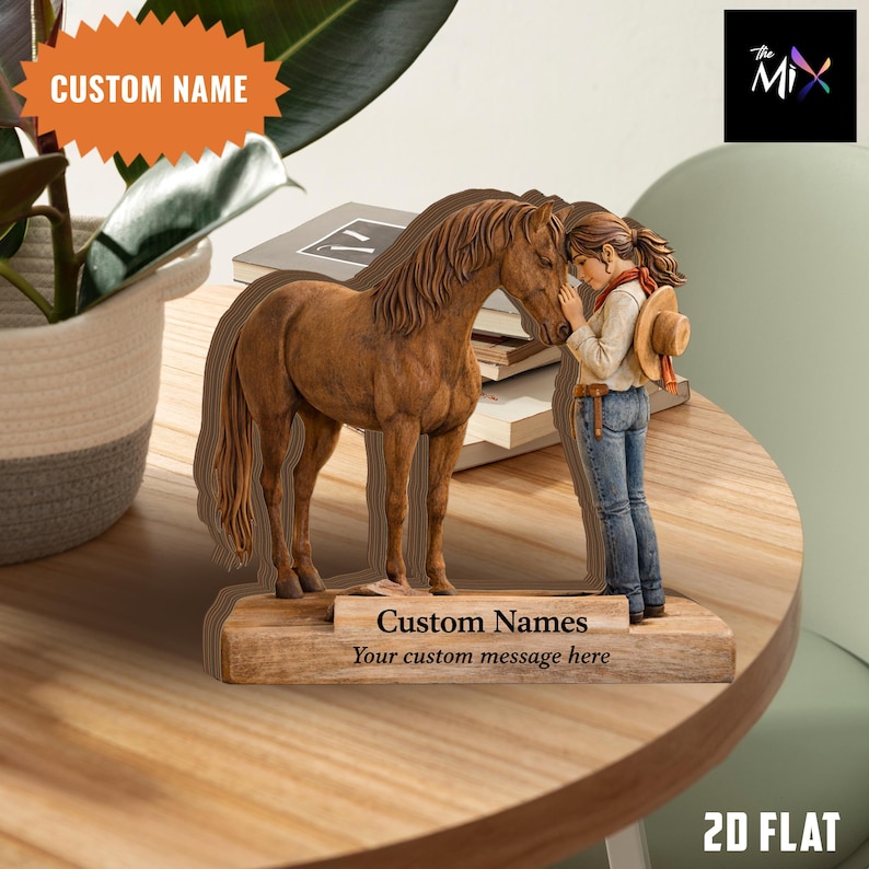 Personalized Horse Girl Wooden Block, Custom Name Decor, Girl and ...