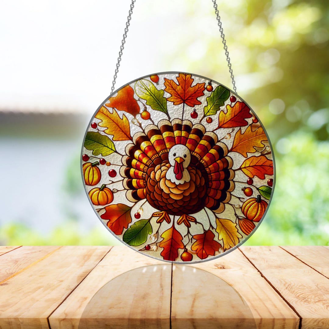 Turkey Stained Glass Window Hanging, Turkey Suncatcher, Thanksgiving ...