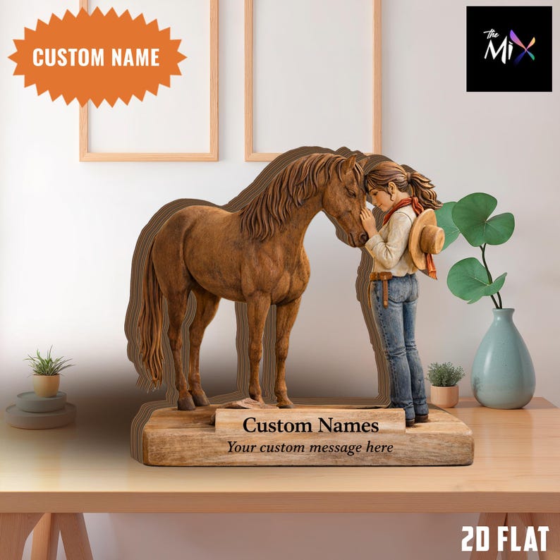 Personalized Horse Girl Wooden Block, Custom Name Decor, Girl and ...