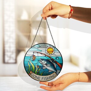 Gone Fishing Stained Glass Suncatcher, Angler Gift - Etsy