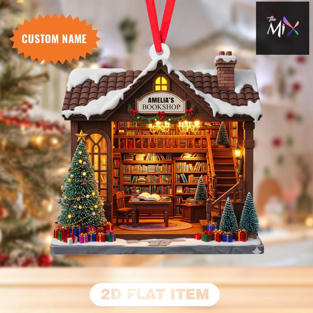 Custom Name Bookshop Christmas Ornament – Bookstore Holiday Decoration ...