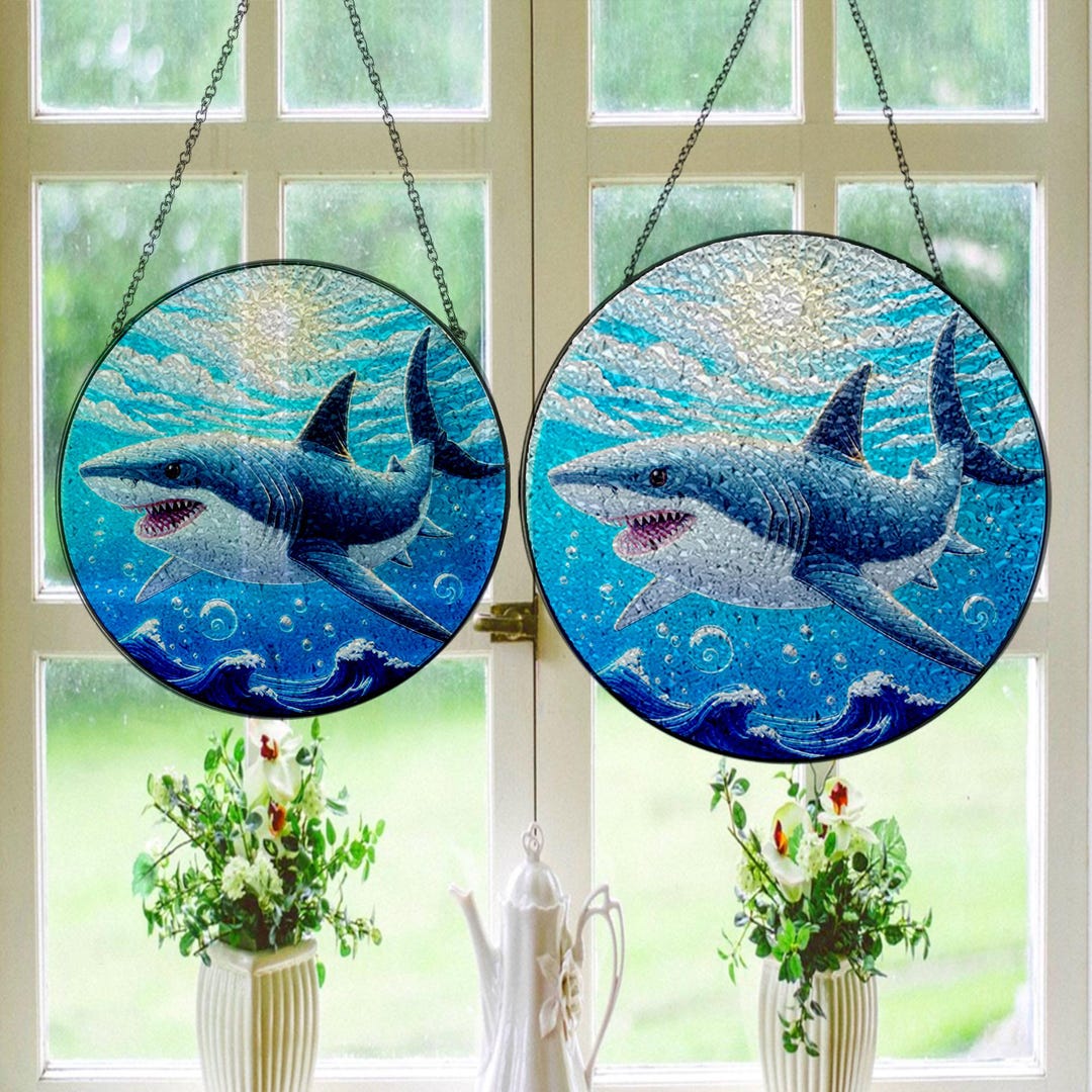 Shark Suncatcher Stained Glass Home Decor, Shark Acrylic Window Hanging ...