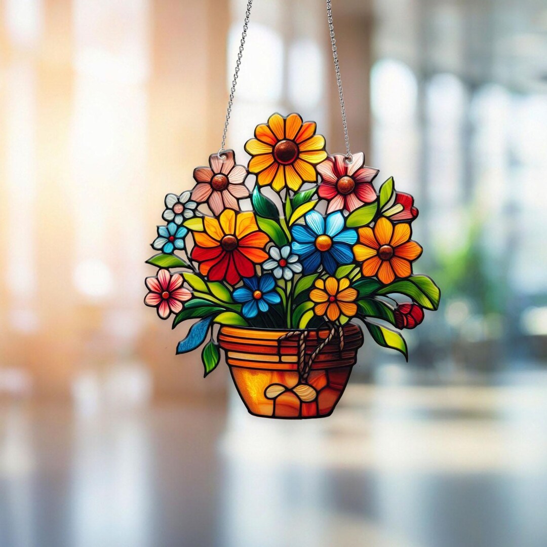 Colorfull Flowers Window Hanging, Flowers Acrylic Window Decor, Home ...