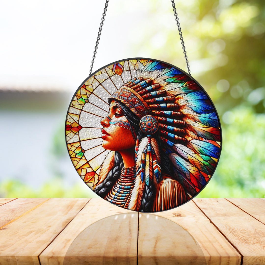 Native American Stained Glass Window Hanging, Native American ...