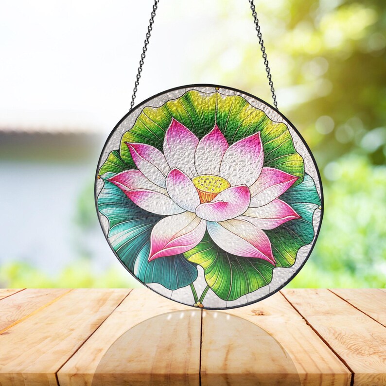 Lotus Stained Glass Window Hanging, Lotus Suncatcher, Lotus Lovers Gift ...