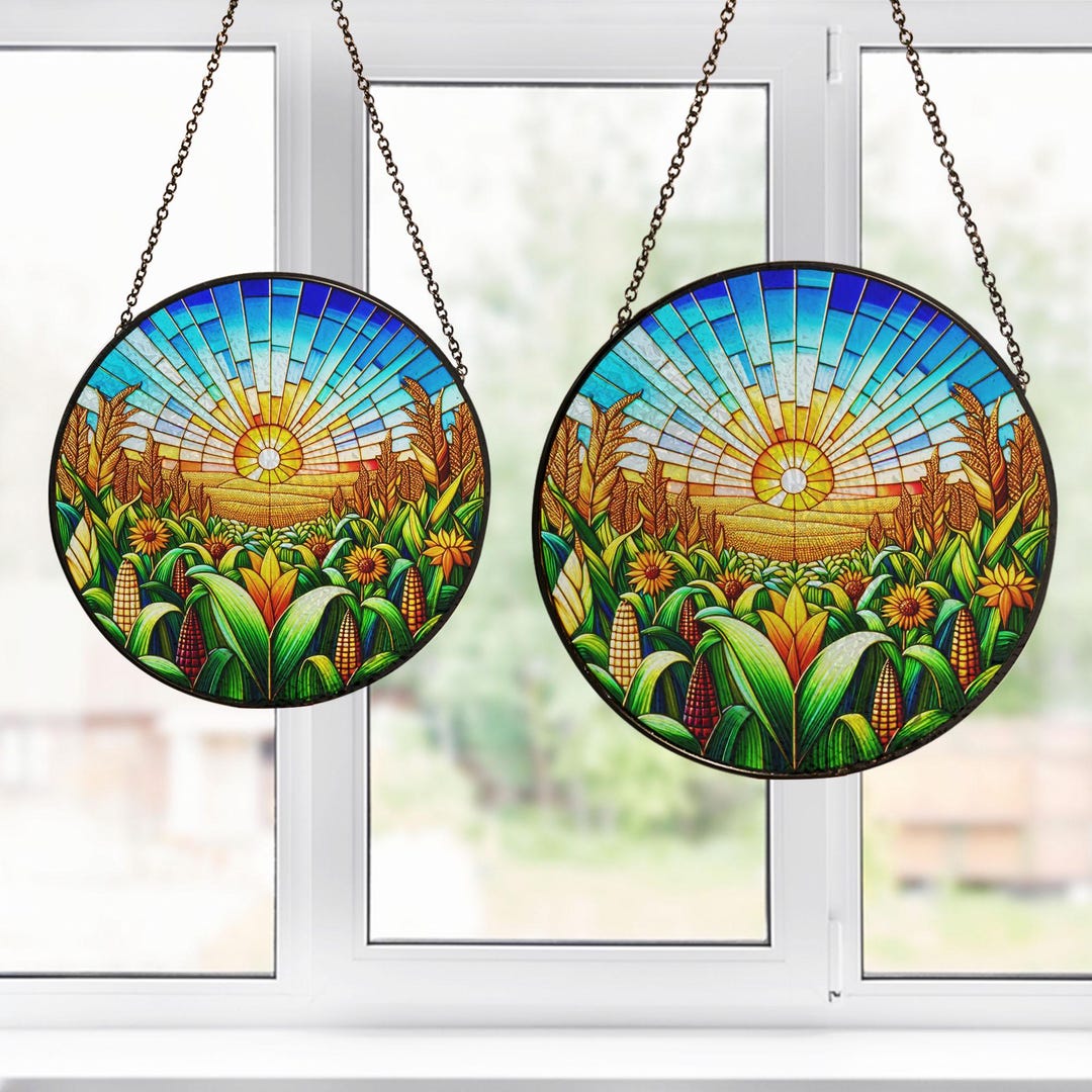 Cornfield Stained Glass Acrylic Window Hanging, Lcornfield Window Decor ...