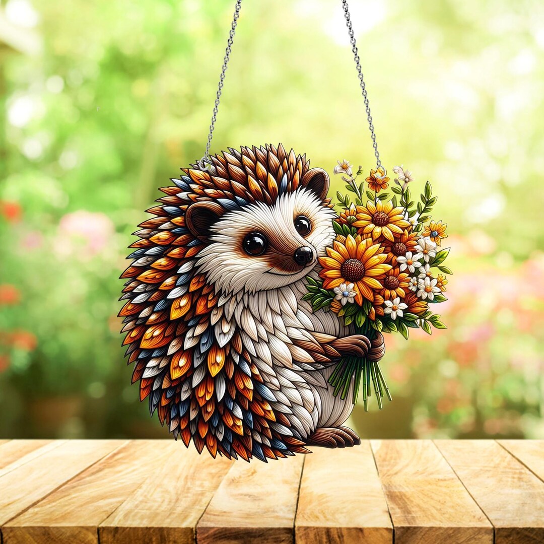 Hedgehog Acrylic Window Hanging, Cute Animal Decor, Hedgehog Home Decor ...