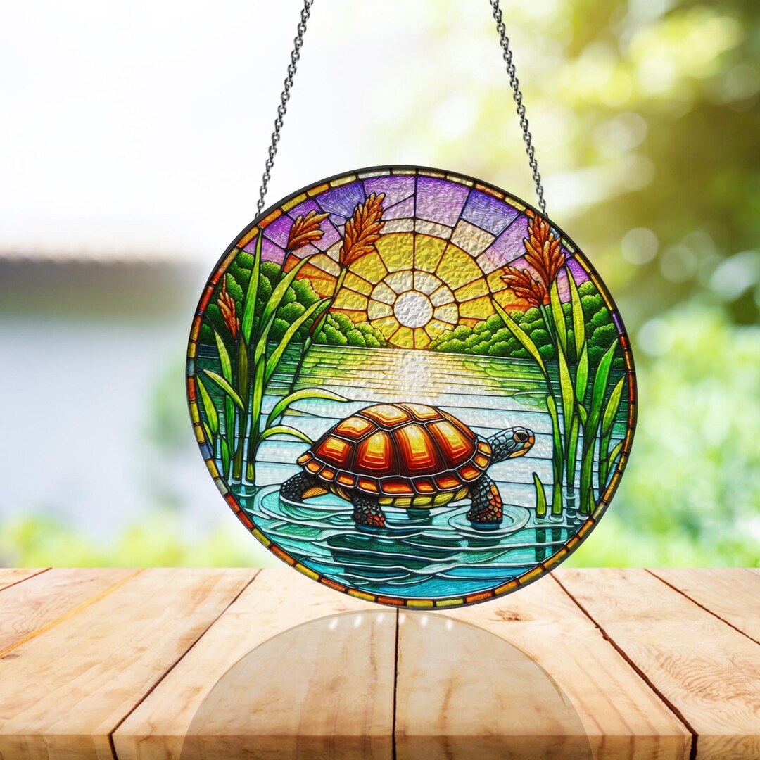 Turtle Suncatcher Stain Glass Decor, Turtle Window Hanging, Turtle ...