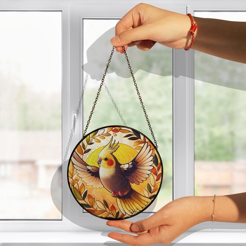 Cockatiel Stained Glass Acrylic Window Hanging, Cockatiel Window Decor ...