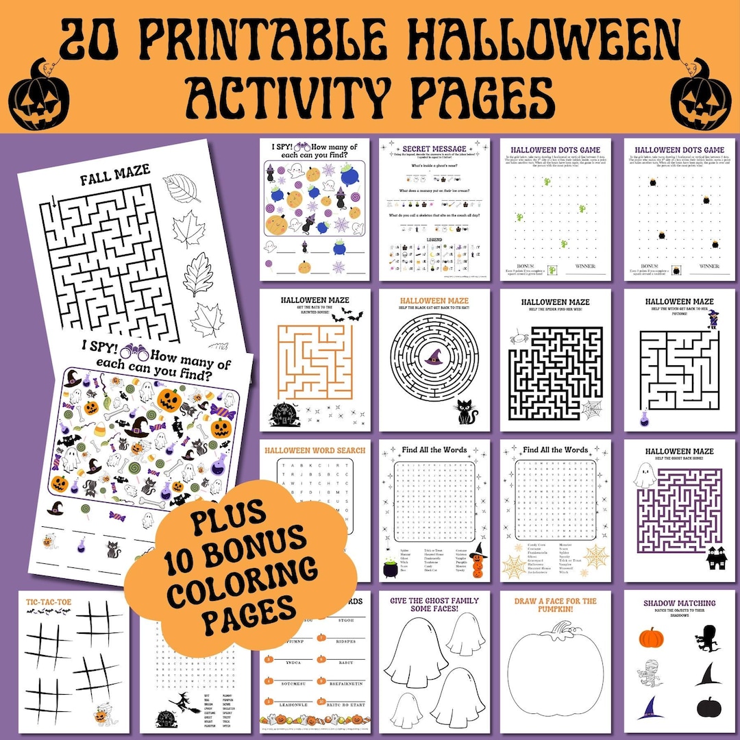 30 Halloween Activity Pages for Kids | Fall Coloring Pages | Halloween ...