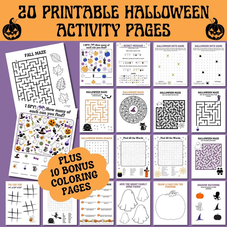 30 Halloween Activity Pages for Kids | Fall Coloring Pages | Halloween ...