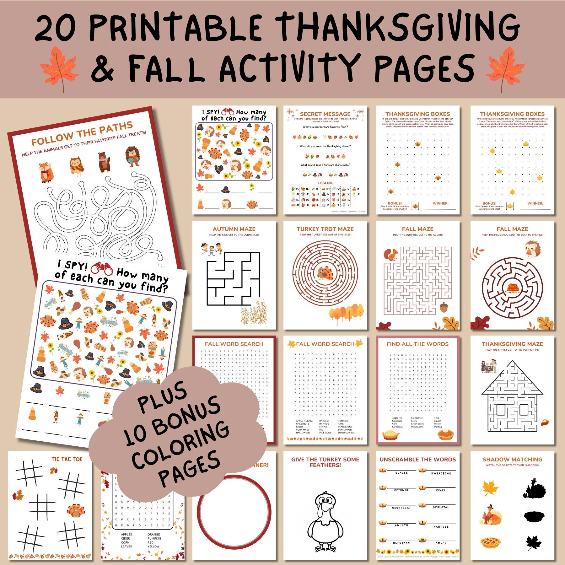 30 Thanksgiving Activity Pages for Kids | Fall Coloring Pages ...