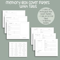 MEMORY Box TAB LABELS, Printable, School File Box, Kids School Years ...