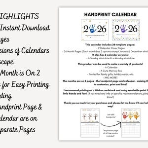 2026 Handprint Calendar Craft | Printable Calendar Keepsake | Handprint ...